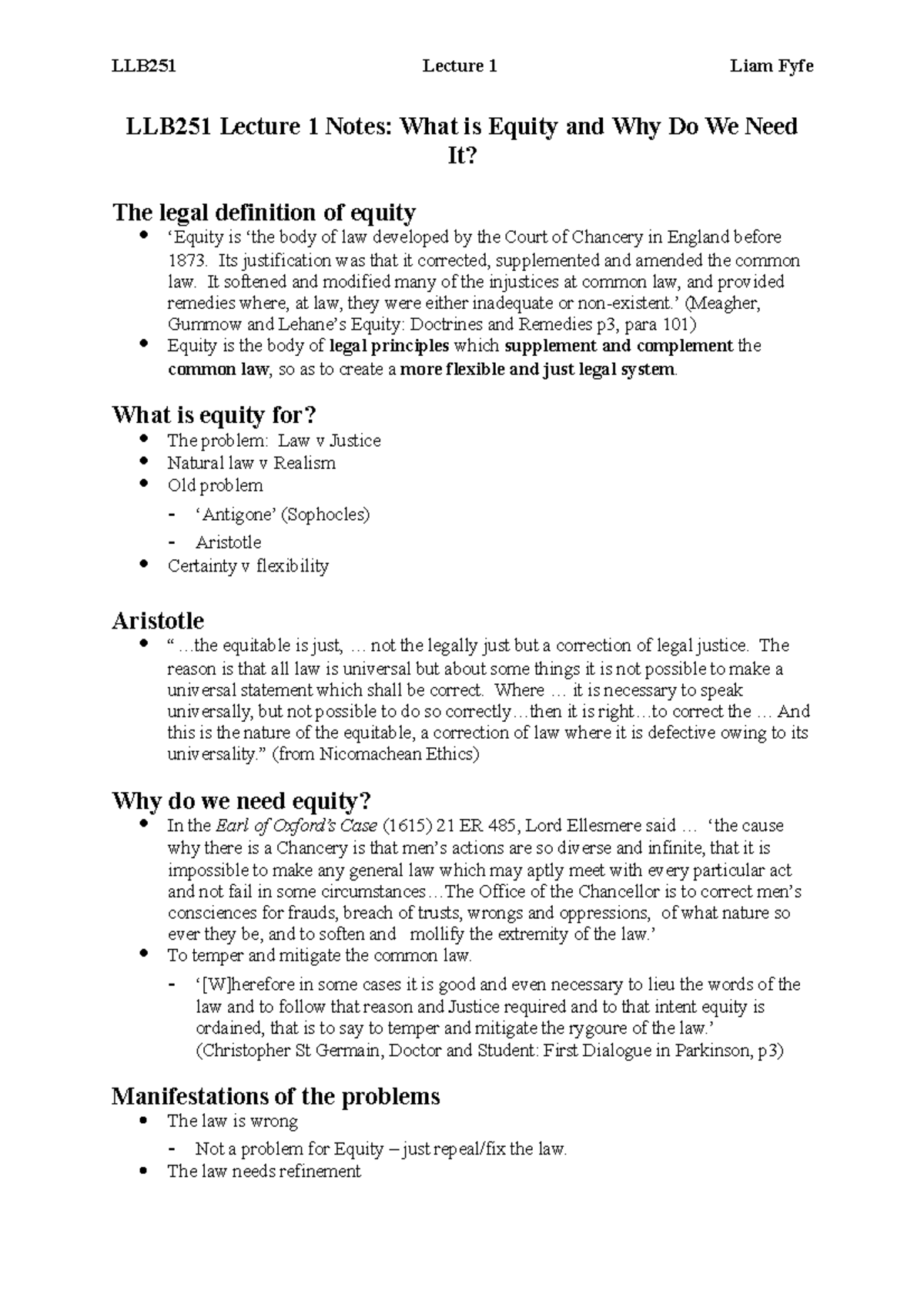 LLB251 Lecture 1 Notes - LLB251 Lecture 1 Liam Fyfe LLB251 Lecture 1 ...