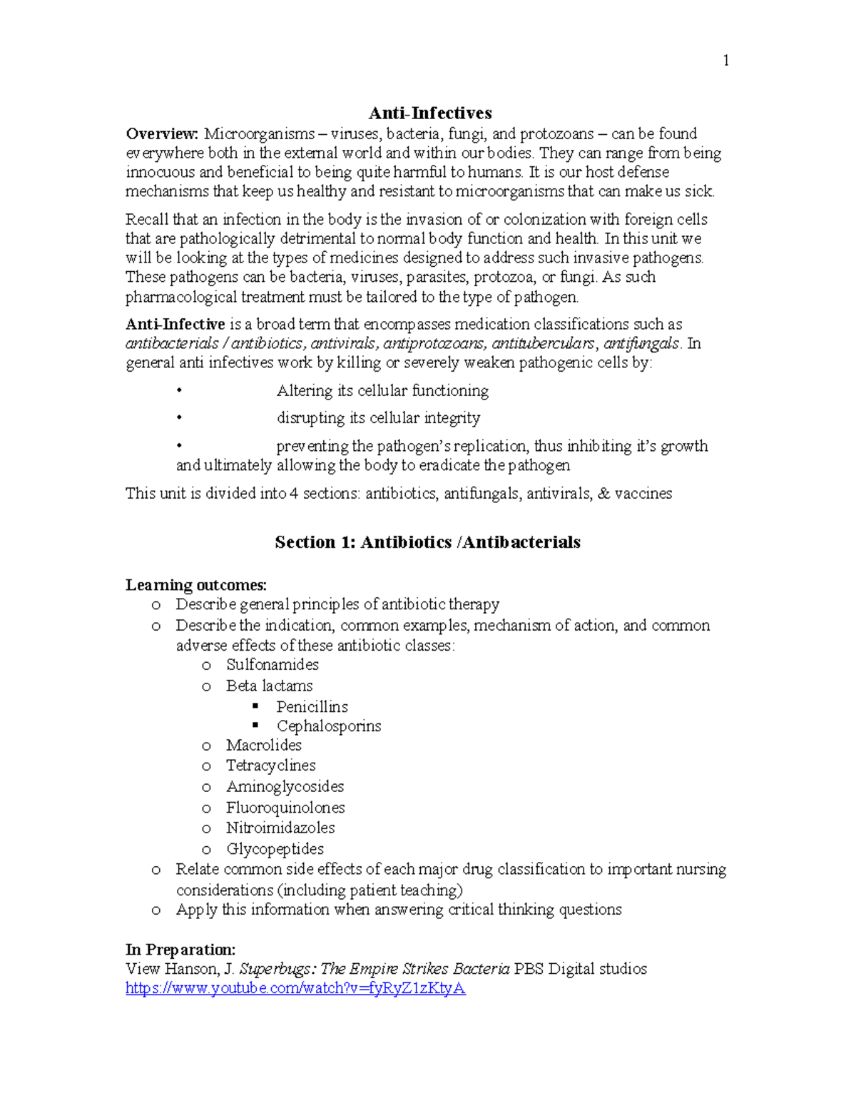 Anti infectives student guide for sucess - 1 Anti-Infectives Overview ...
