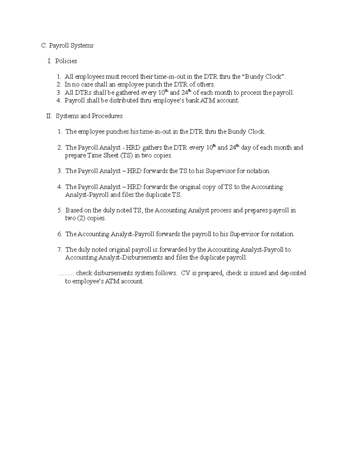 Systems Flow - Payroll System - C. Payroll Systems I. Policies 1. All ...