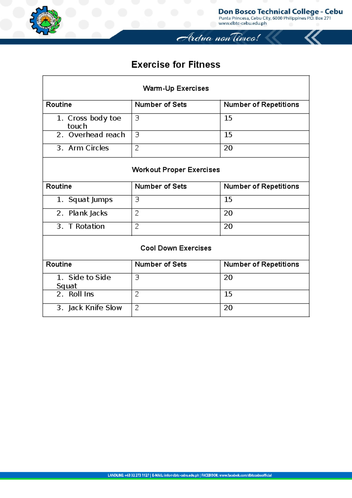 Sample Written Plan - Exercise for Fitness Warm-Up Exercises Routine ...