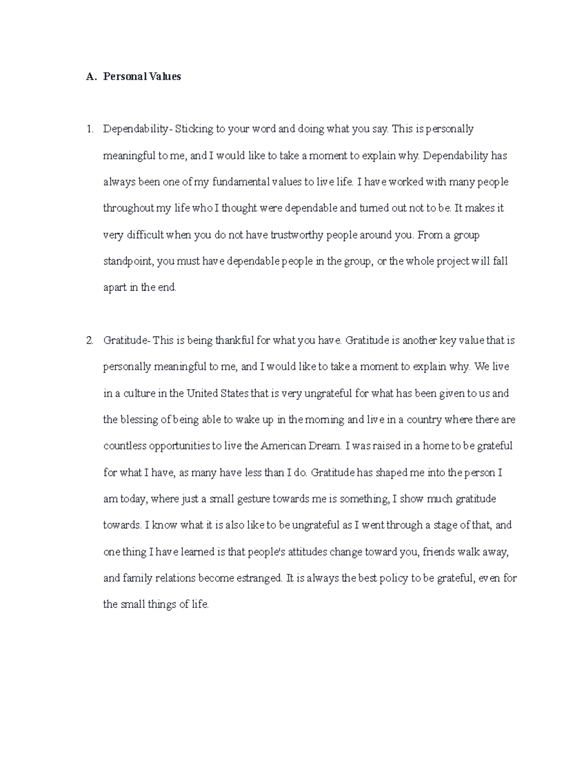 D082 Task 2 Template and Tips 0522 - A. Personal Values Dependability- Sticking to your word and ...