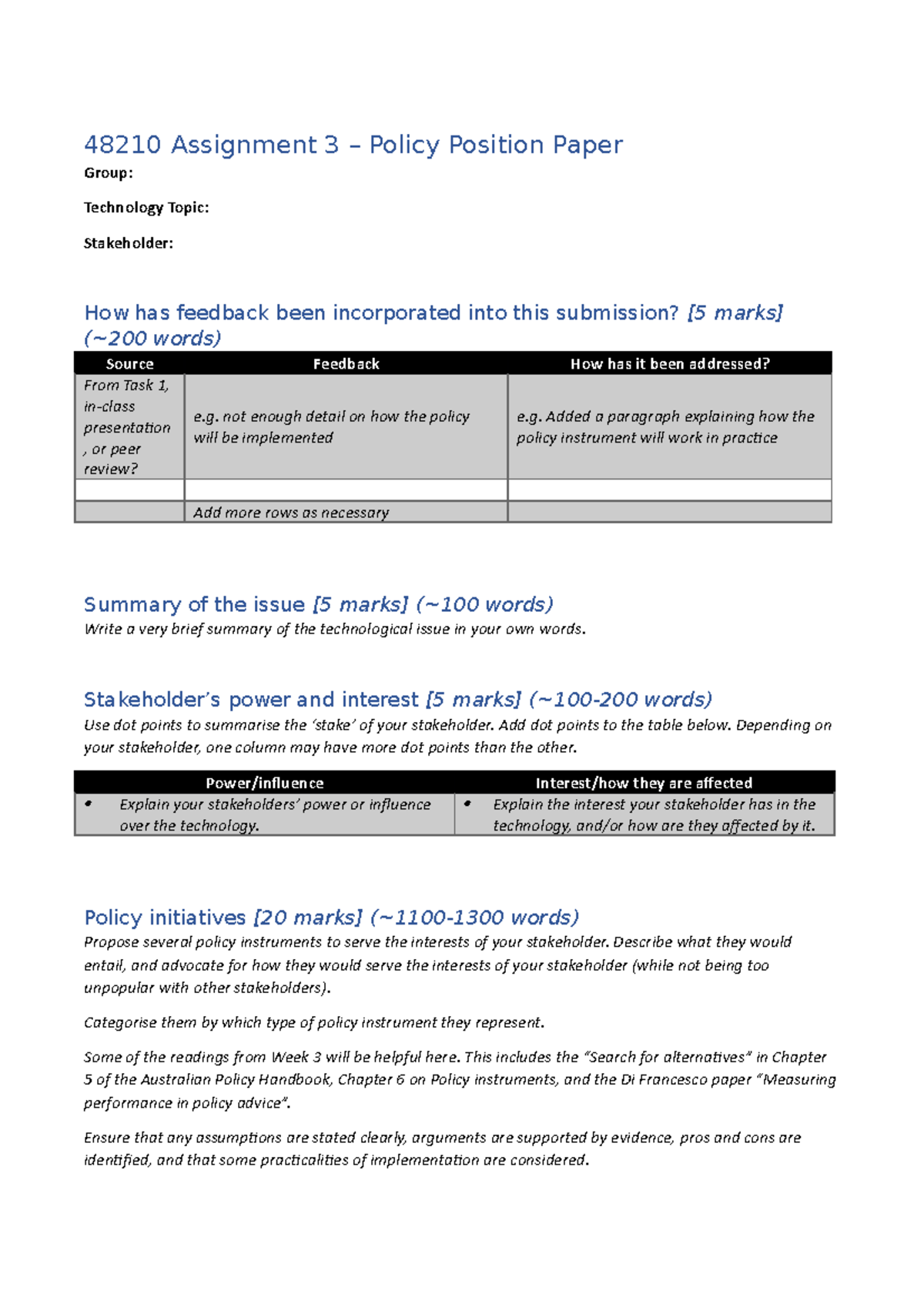 48210 Policy Position Paper - 48210 Assignment 3 – Policy Position ...