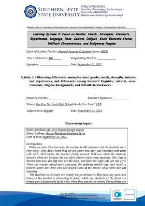 Field study 1 ep 1 - This document is for academic purposes only. - SUBMITTED BY: SHANIAH ...