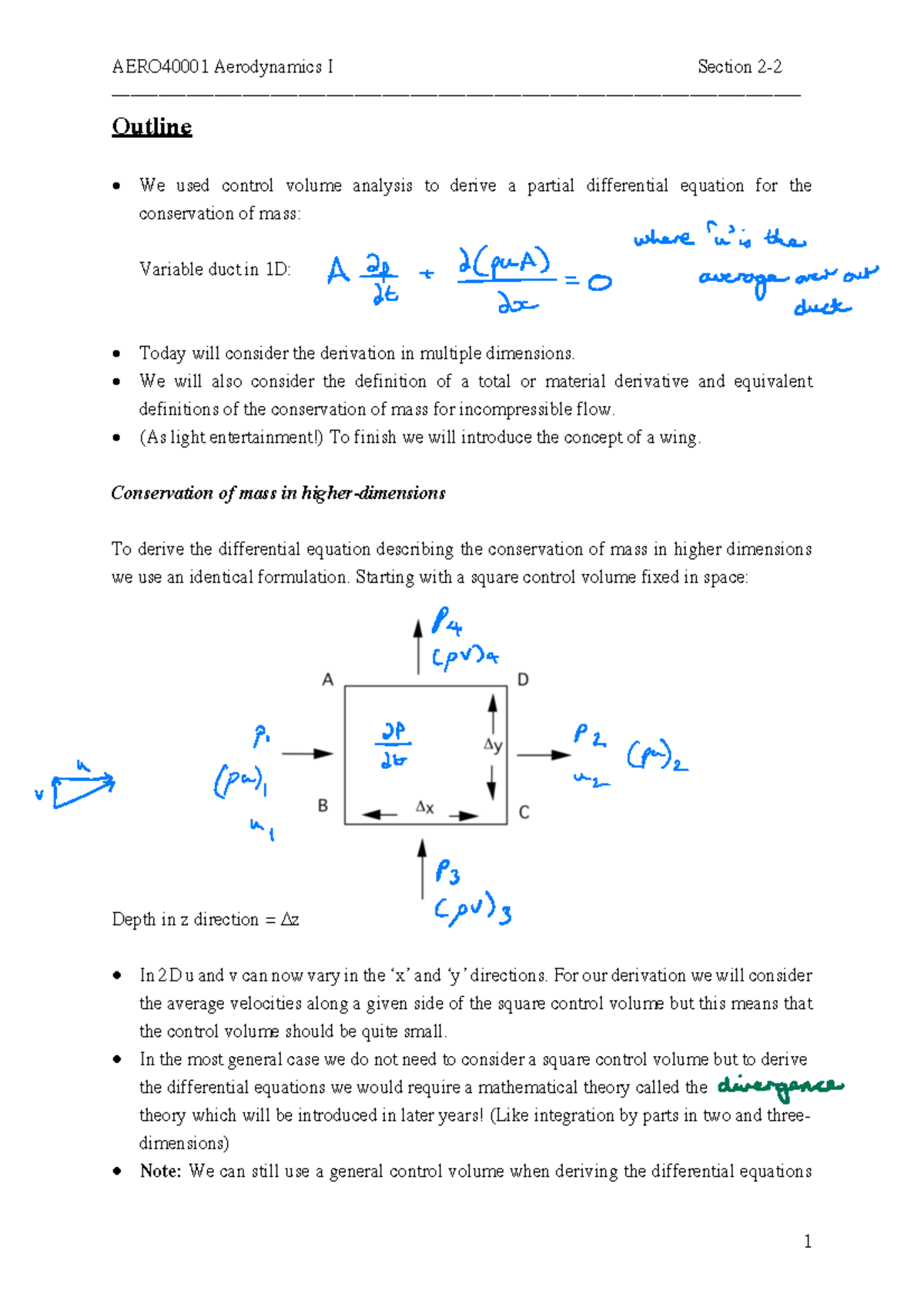 Aerodynamics Section 2 Lecture 2 - Outline We used control volume ...