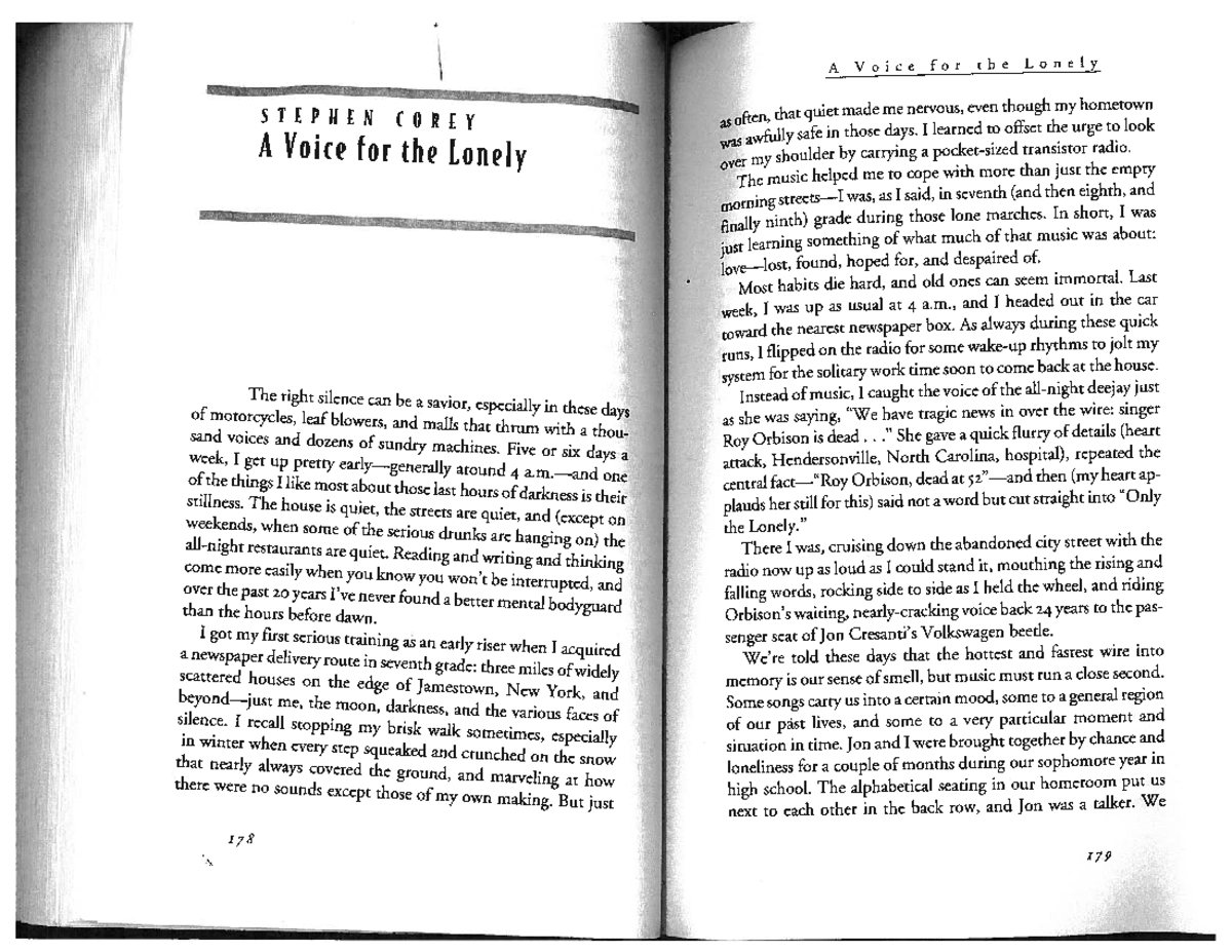 A Voice for the Lonely by Stephen Corey - WRT 105 - Studocu