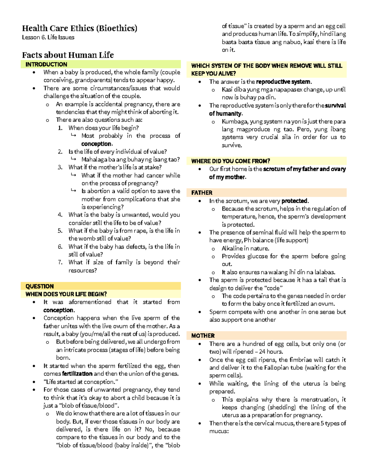 Lesson 6. Abortion and Family Planning - Health Care Ethics (Bioethics ...