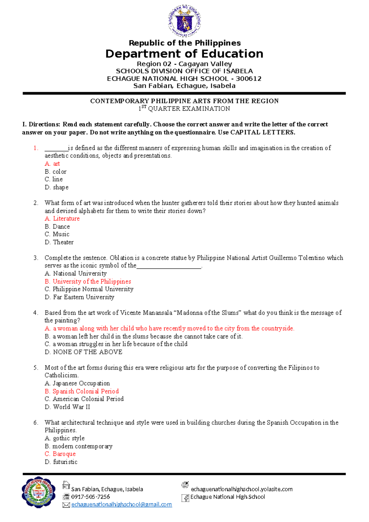 CPAR 1ST Quarter EXAM - 2025 - Department of Education Region 02 ...