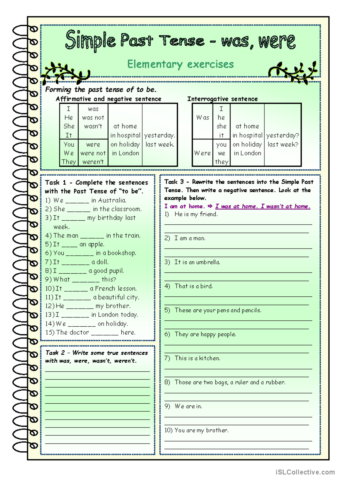 Simple Past Tense exercises for beginners Part 1 in 3 pages ...