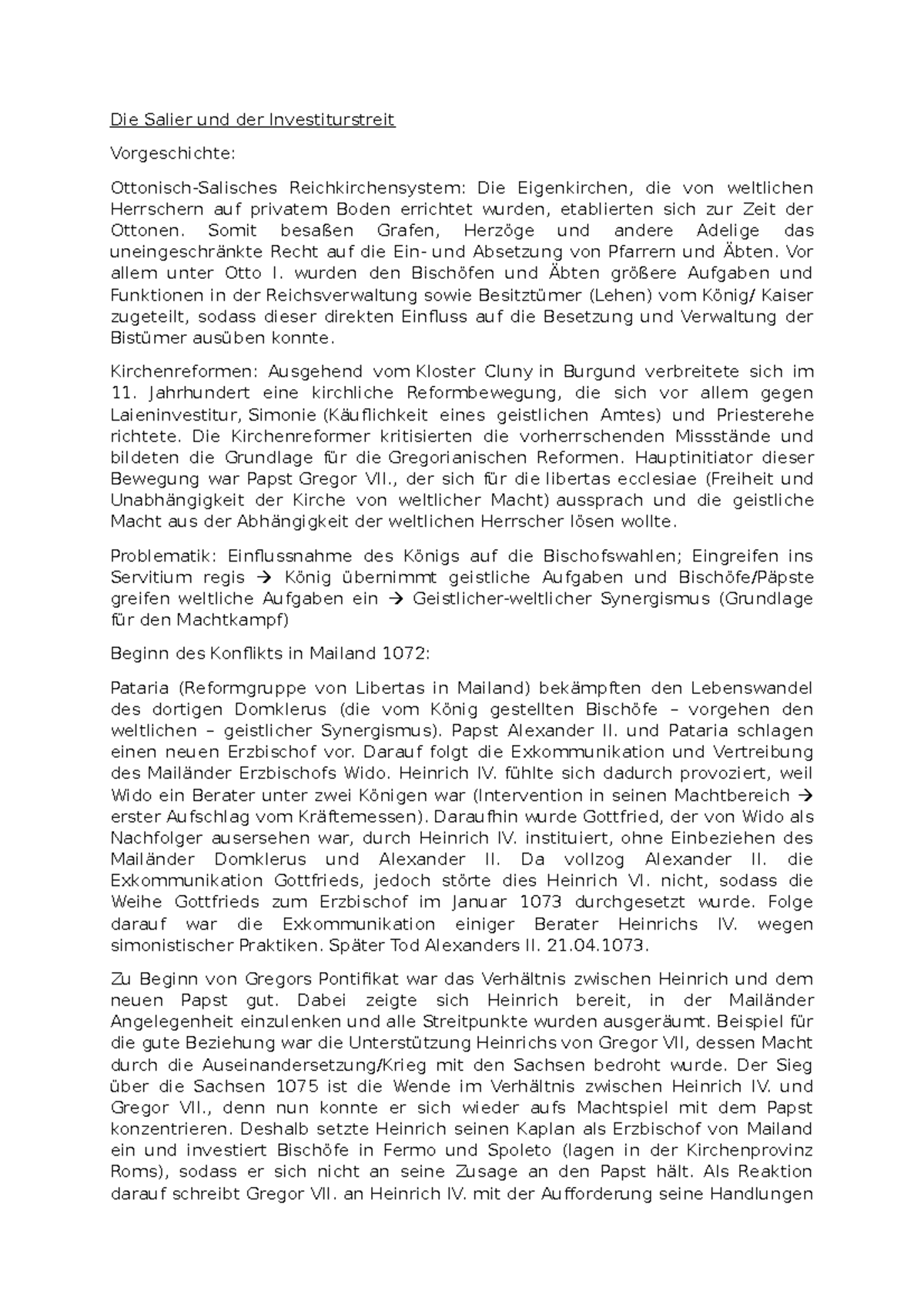 Investiturstreit - die Salier - Die Salier und der Investiturstreit ...