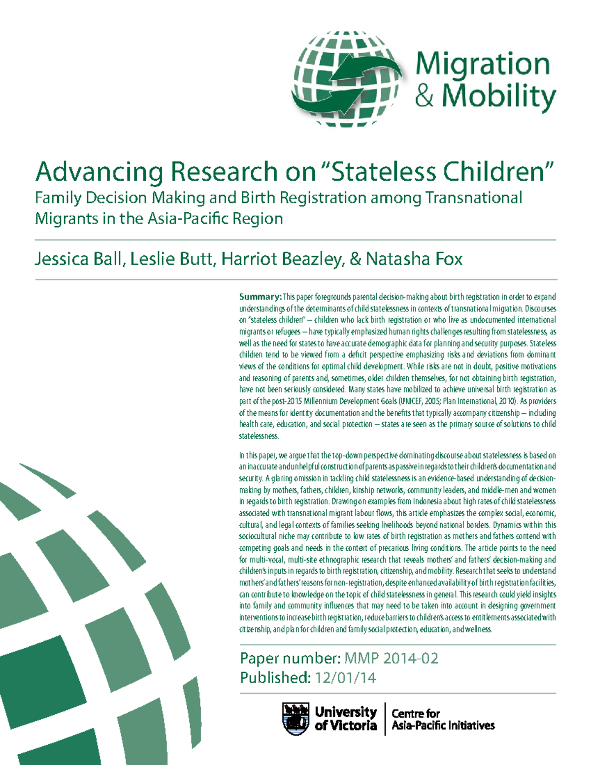 Butt etal Working Paper 2 - Paper number: MMP 2014- Published: 12/01 ...