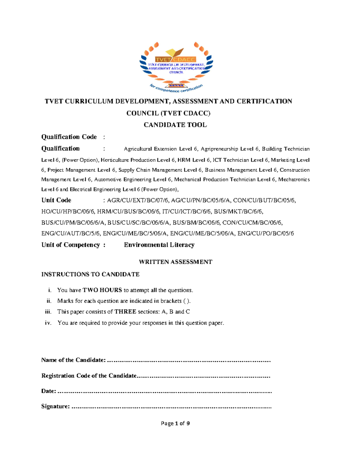 Evironmental Literacy Level 6 - TVET CURRICULUM DEVELOPMENT, ASSESSMENT ...