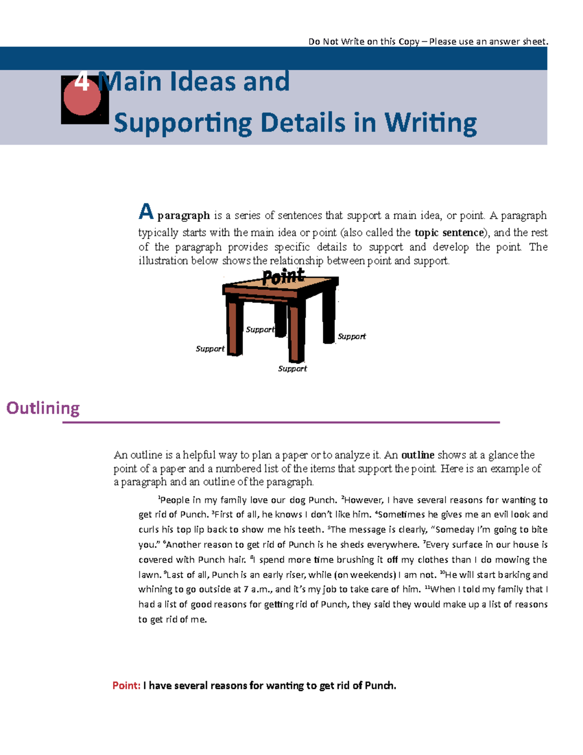 Main ideas.details.support handout - 4 Main Ideas and Supporting ...