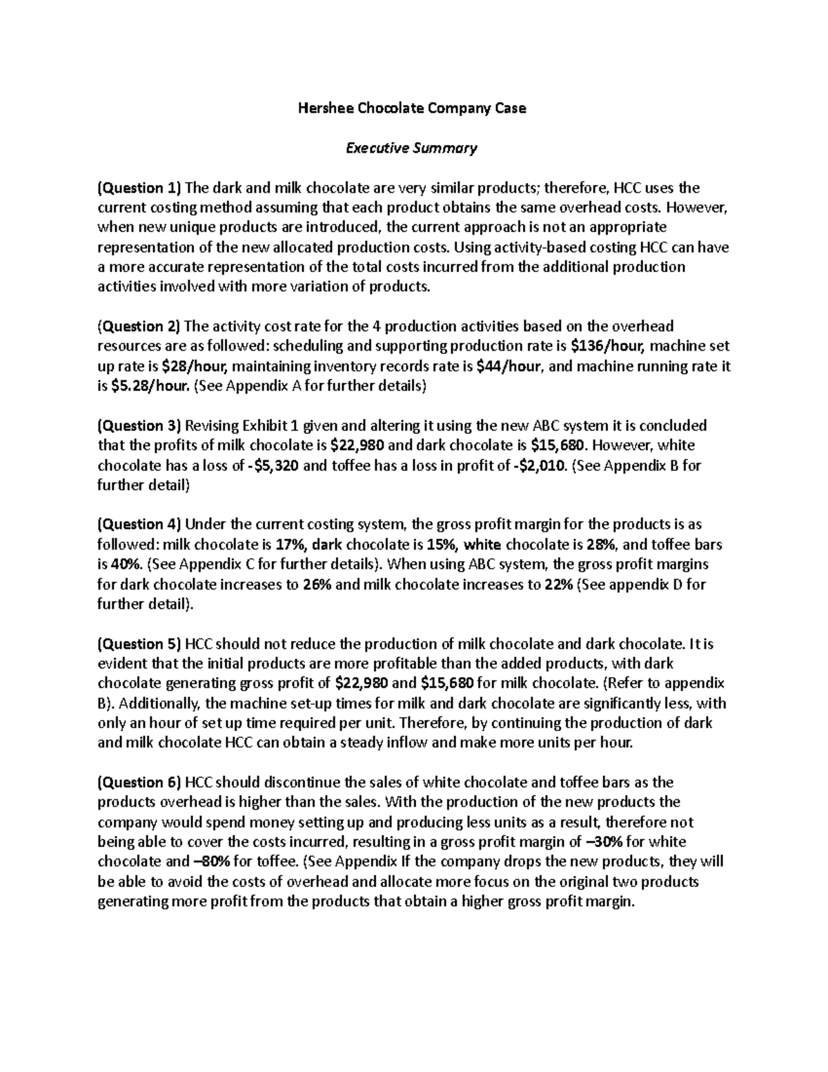 Case 2 - ass - Hershee Chocolate Company Case Executive Summary ...