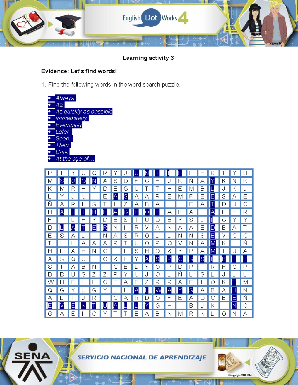 Evidence Let’s find words - Learning activity 3 Evidence: Let’s find ...