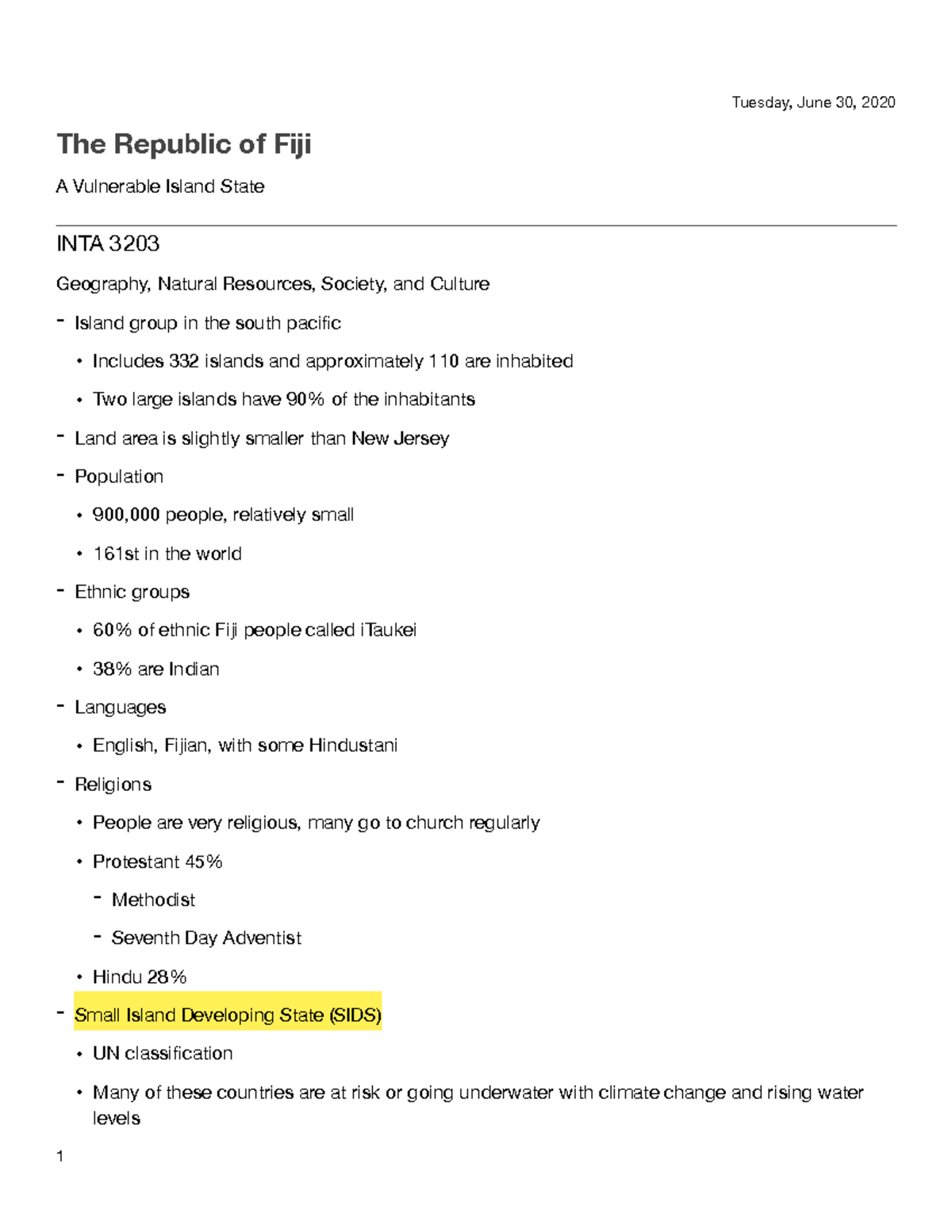 The Republic of Fiji - These are the lecture notes for the lecture on ...