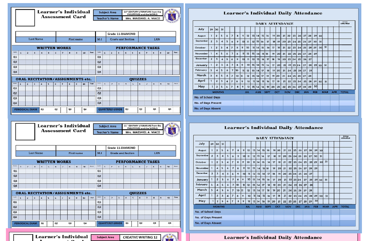 Assessment CARD FOR Printing - NG Individual Subject Area 21st CENTURY ...