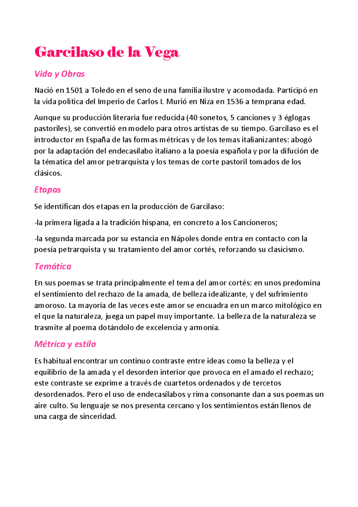 Garcilaso de la Vega - Garcilaso de la Vega Vida y Obras Nació en 1501 ...