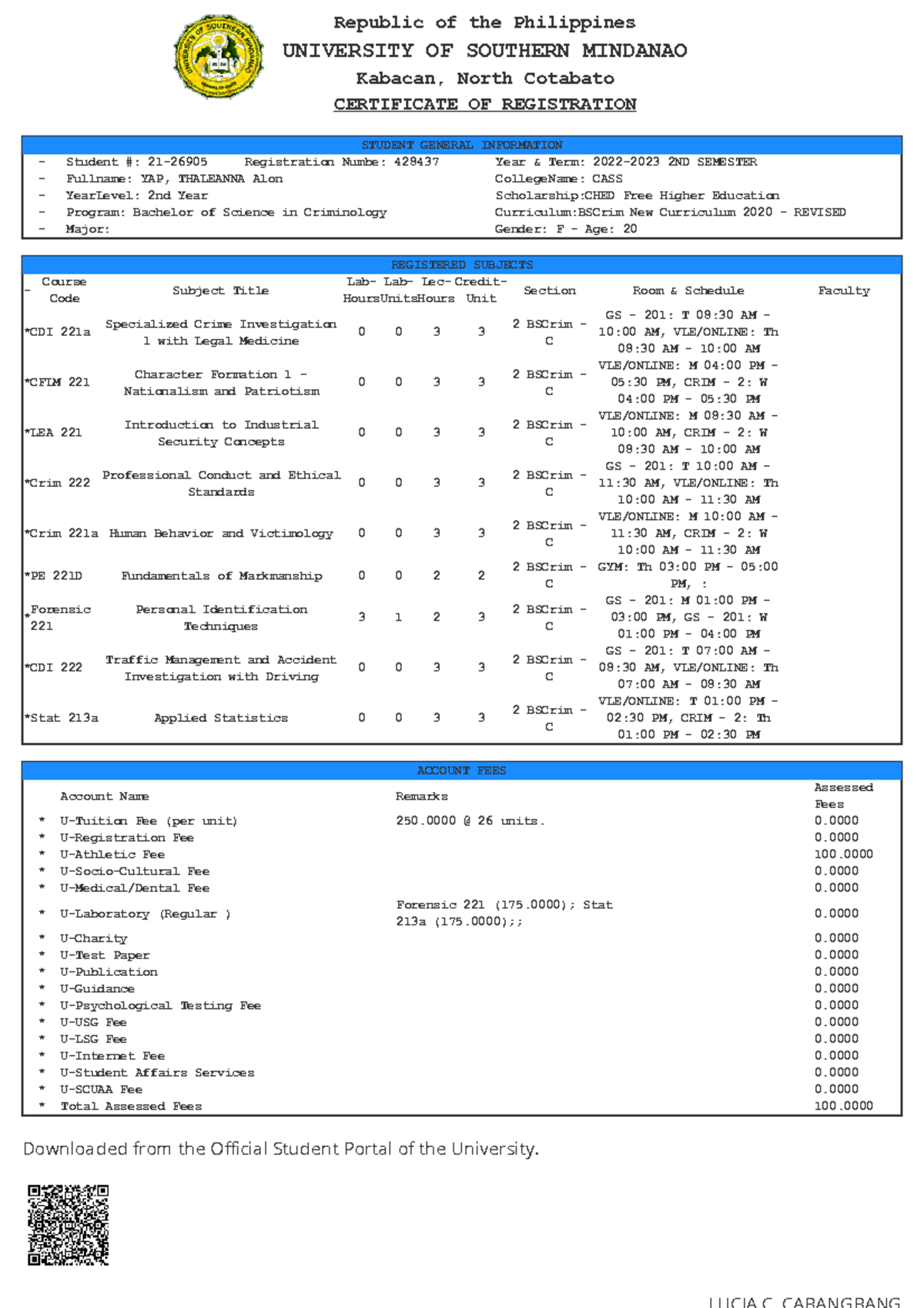 Certificate Of Registration - Republic of the Philippines UNIVERSITY OF ...