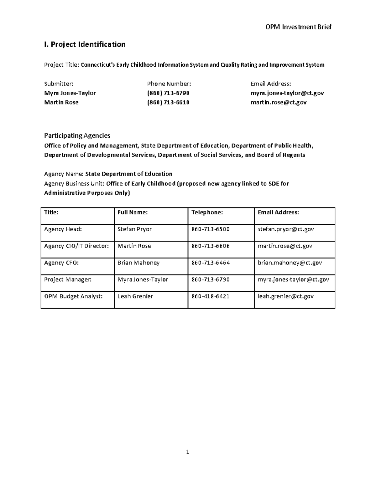Project identification sample - I. Project Identification Project Title ...