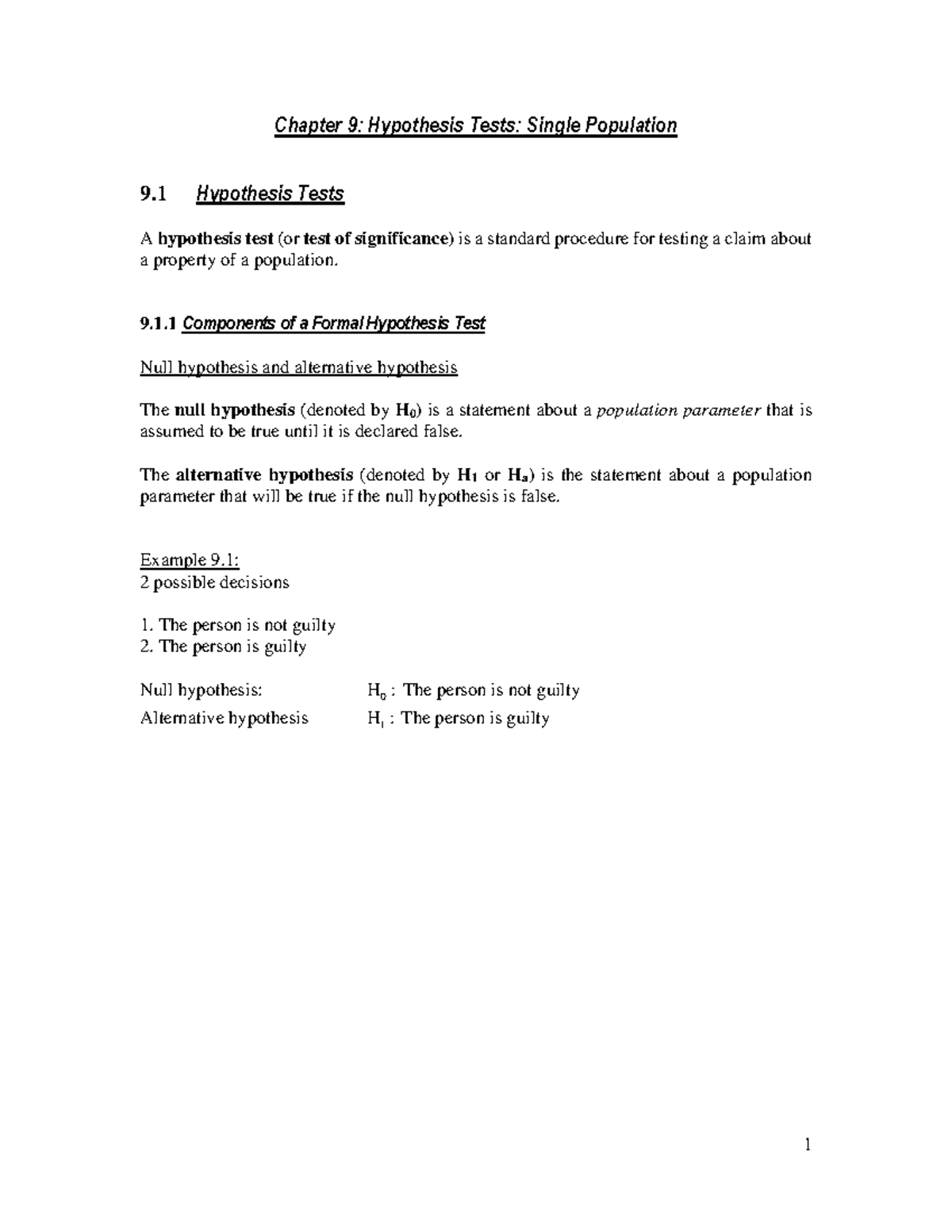 Chapter 9 - statistics - Chapter 9: Hypothesis Tests: Single Population ...