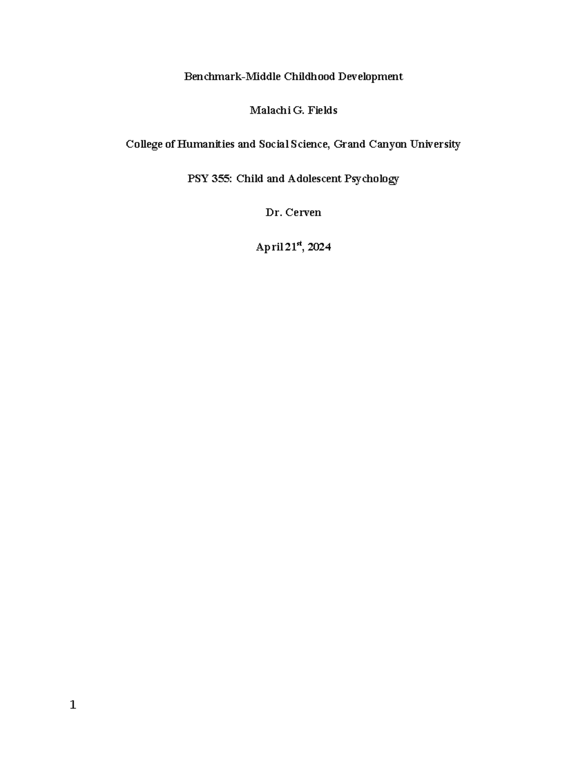 Benchmark- Middle Childhood Development - Benchmark-Middle Childhood ...