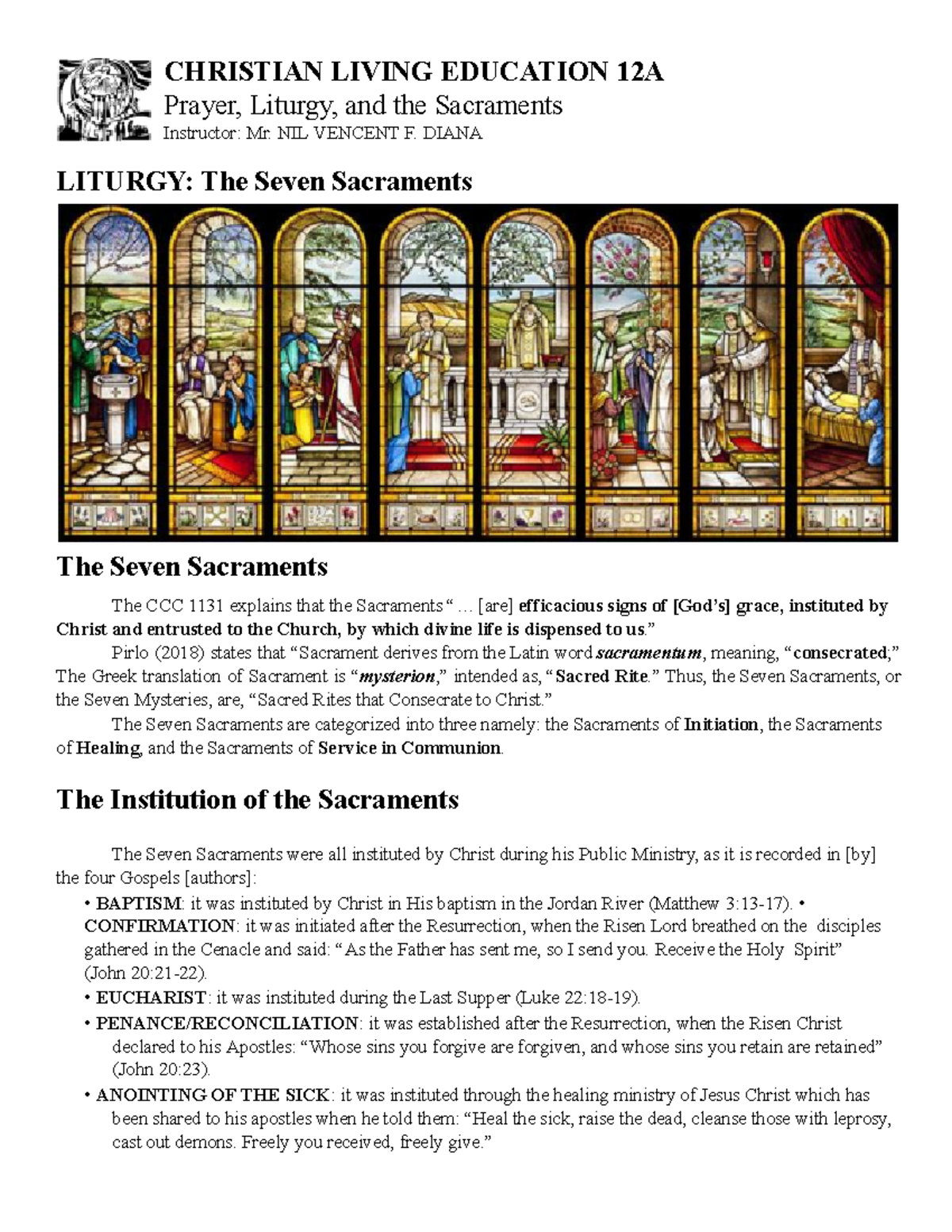 The Seven Sacraments - CHRISTIAN LIVING EDUCATION 12A Prayer, Liturgy ...