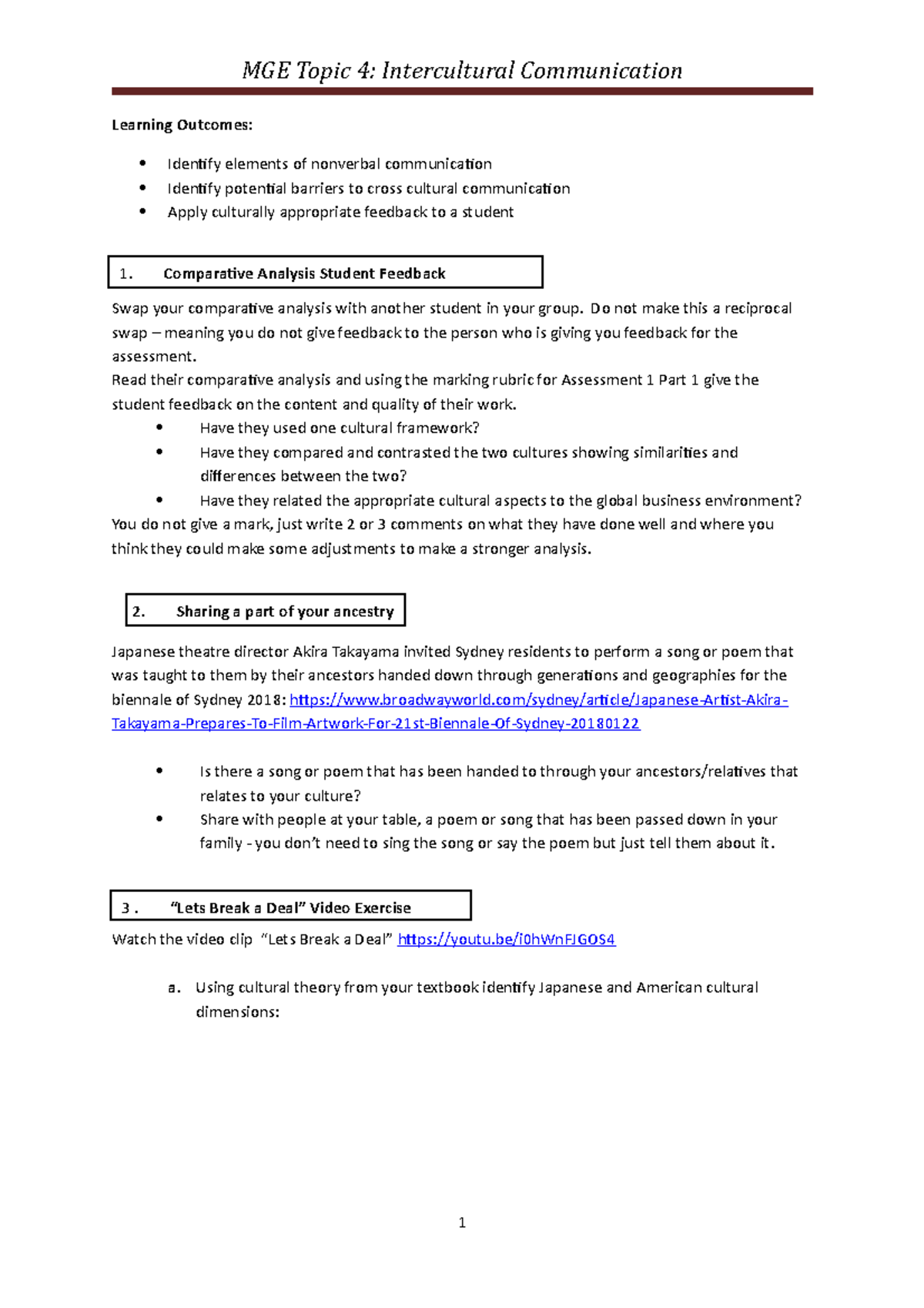 Module 4 - Tutorial worksheet - MGE Topic 4: Intercultural ...