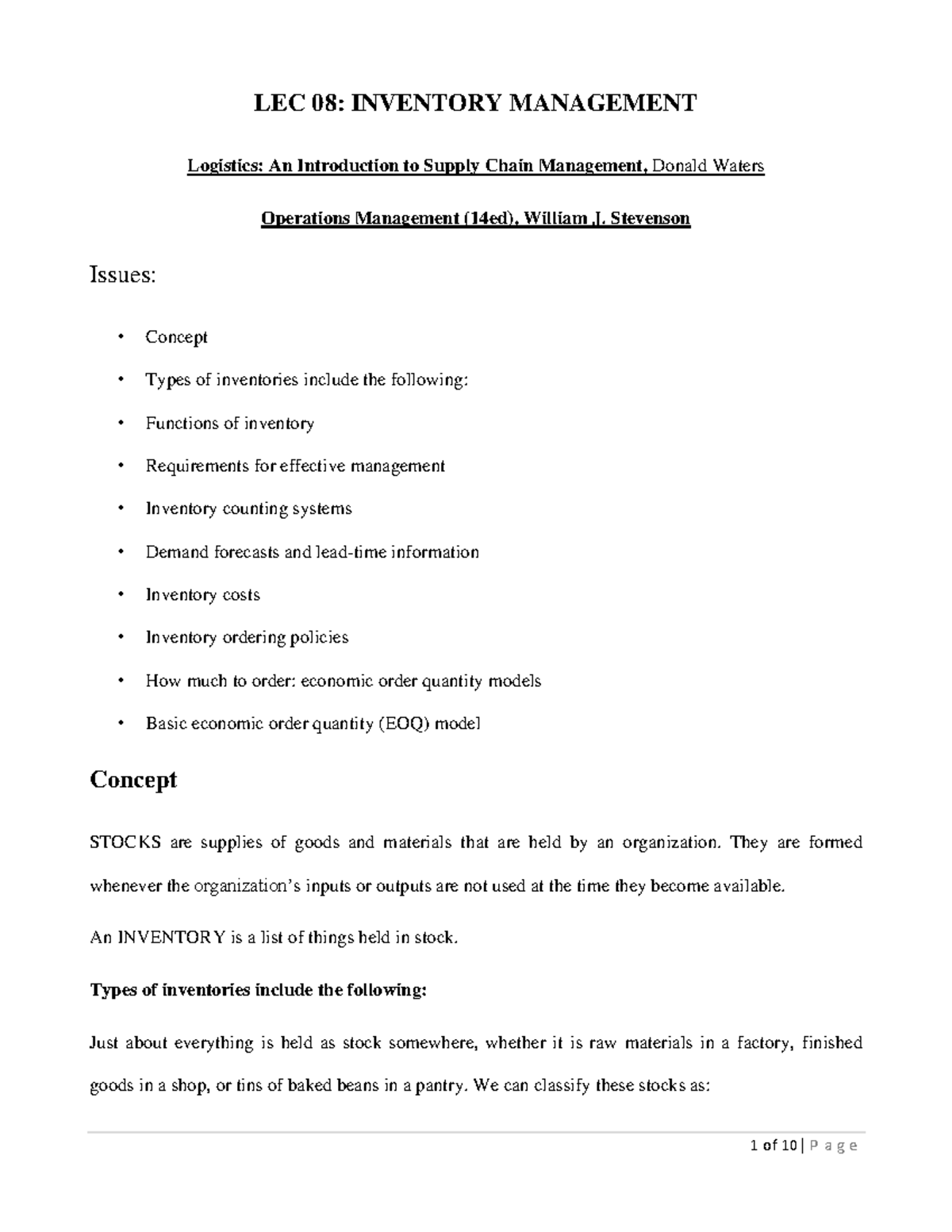 Lecture 08 - Inventory Management - LEC 08: INVENTORY MANAGEMENT ...