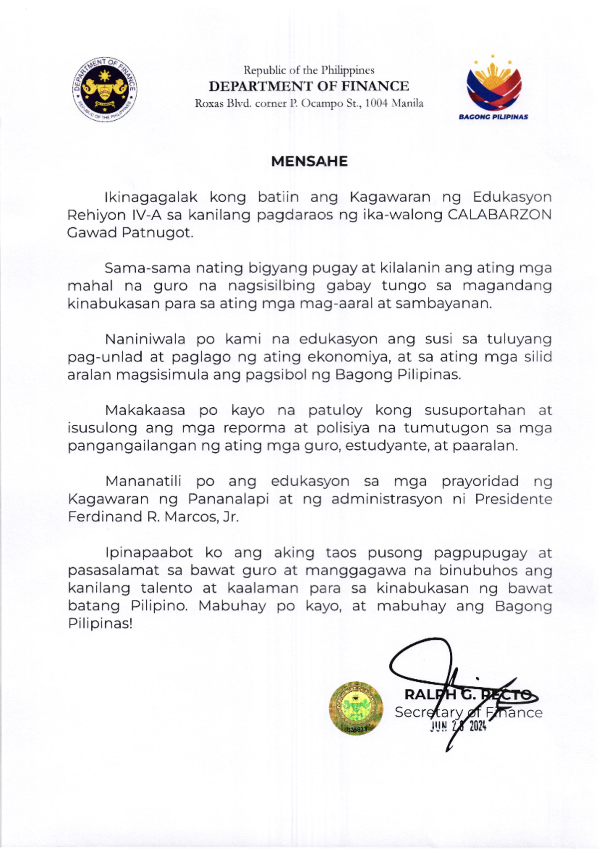 35833- Message- Calabarzon Gawad Patnugot - Itepublic of thc I ...