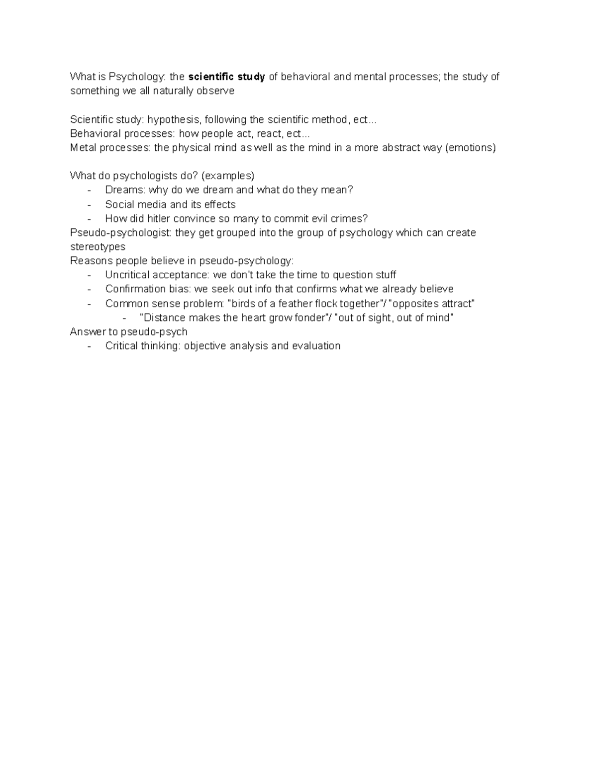 Psych Notes 9 8 - What is Psychology: the scientific study of ...