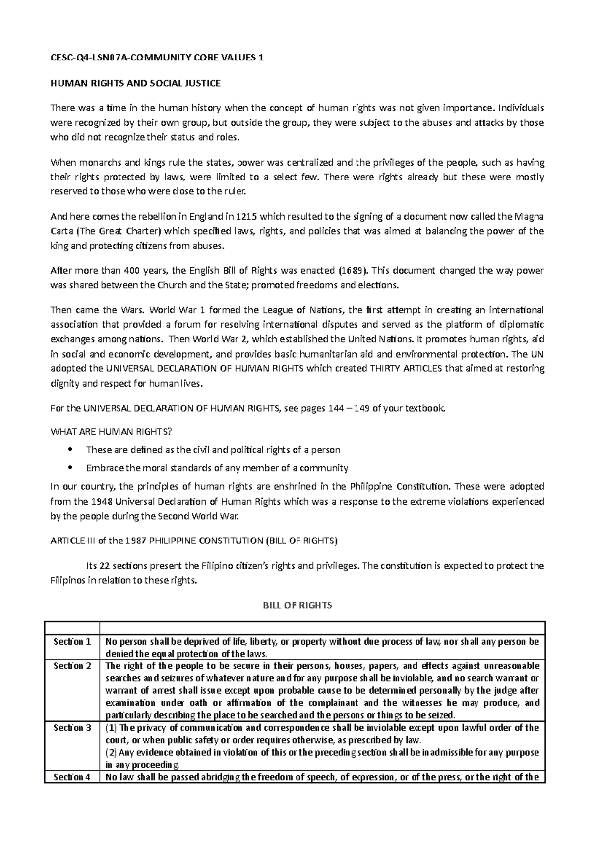 CESC Community Core Values 1 PPT Notes - CESC-Q4-LSN07A-COMMUNITY CORE ...