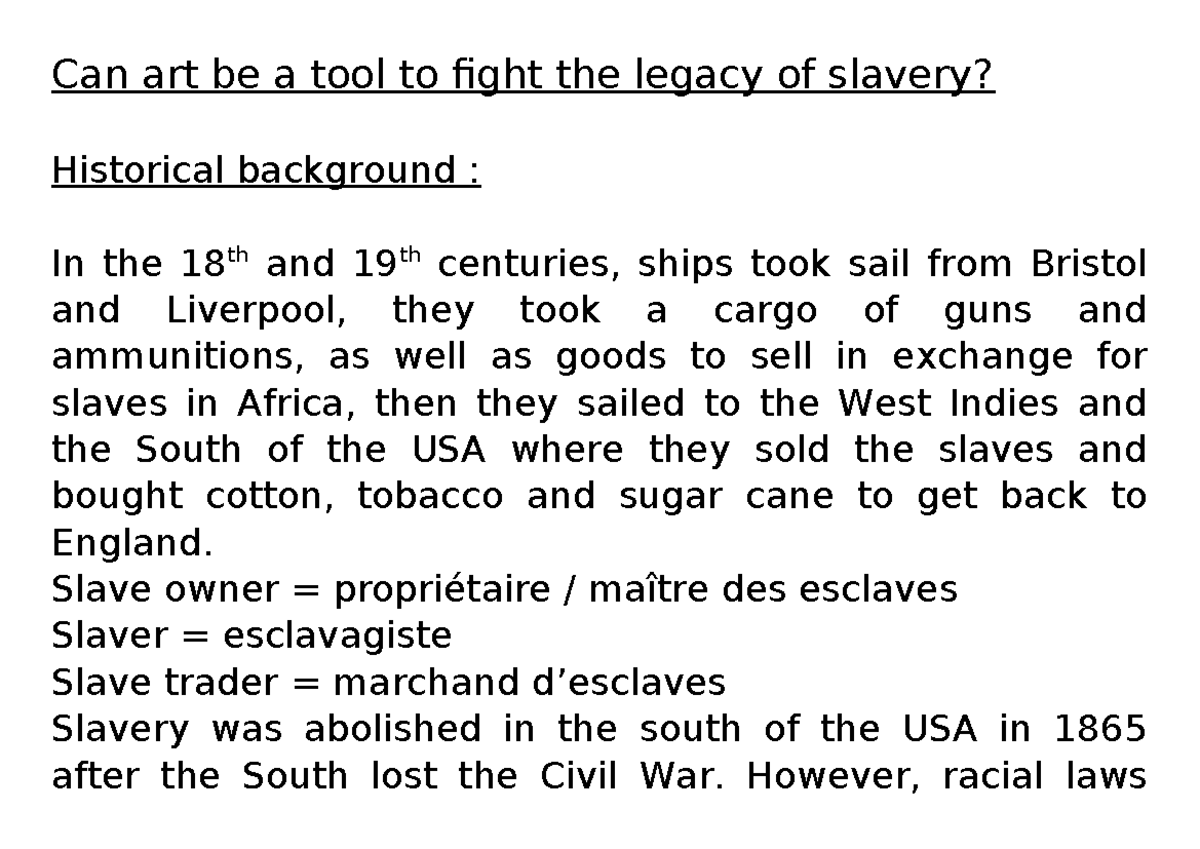 Art and slavery Gr5 - Can art be a tool to fight the legacy of slavery ...