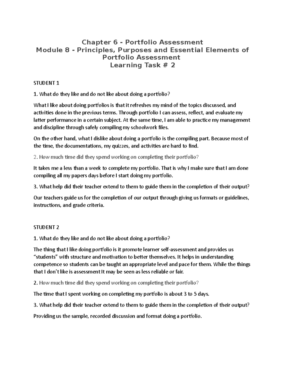 Portfolio Assessment Chapter 6 Portfolio Assessment Module 8