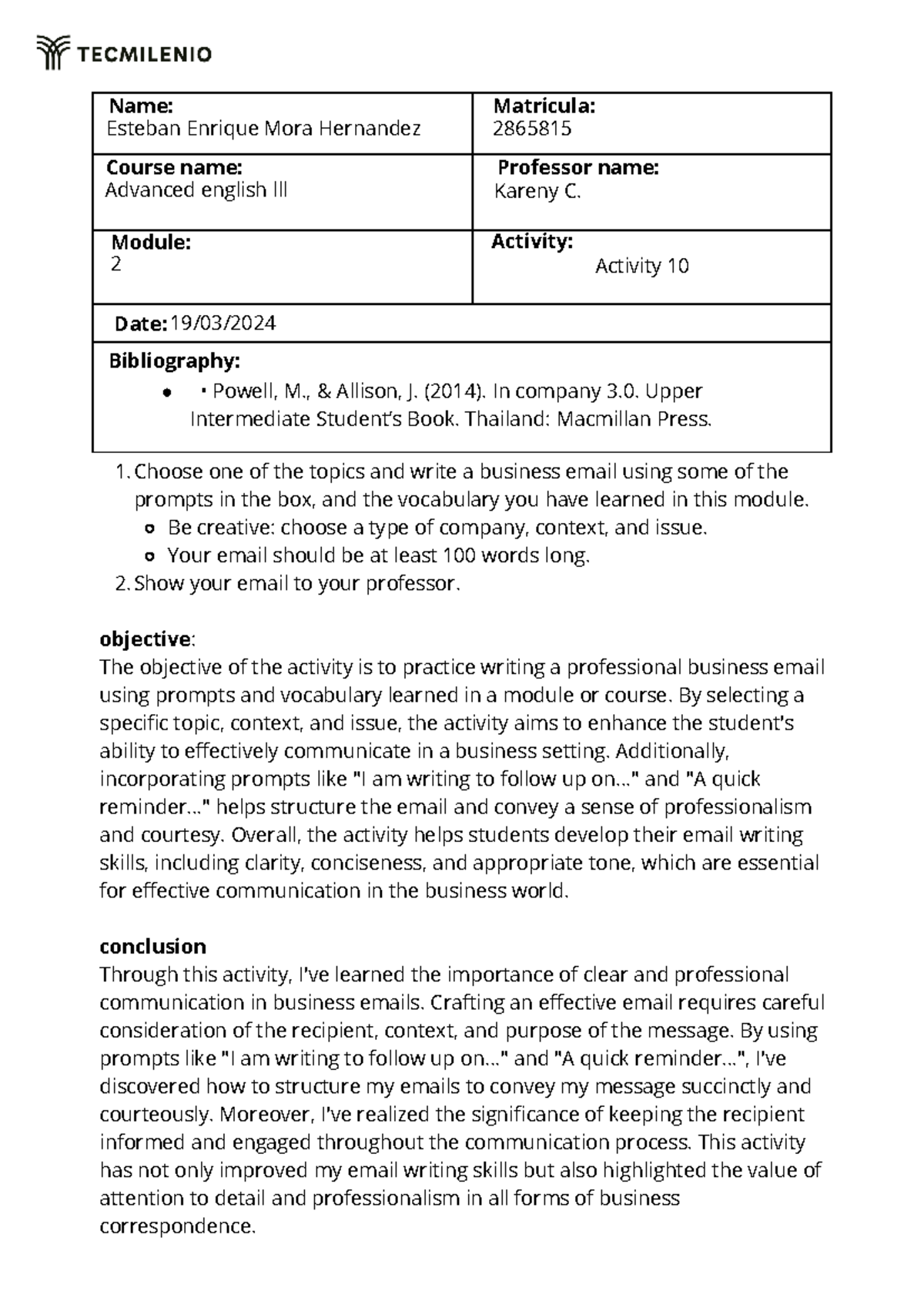 Mora esteban activity 10 - Matricula: Activity: Choose one of the ...