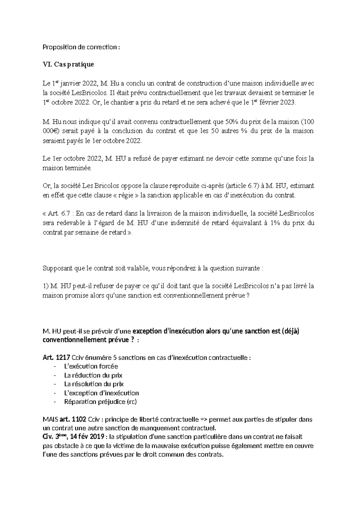 Proposition DE Correction TD 11 - Proposition de correction : VI. Cas pratique Le 1er janvier ...