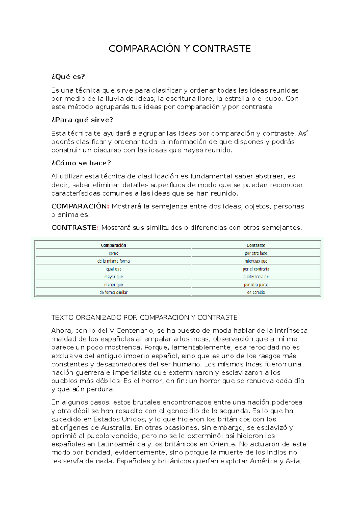 Comparación Y Contraste - COMPARACIÓN Y CONTRASTE ¿Qué es? Es una ...