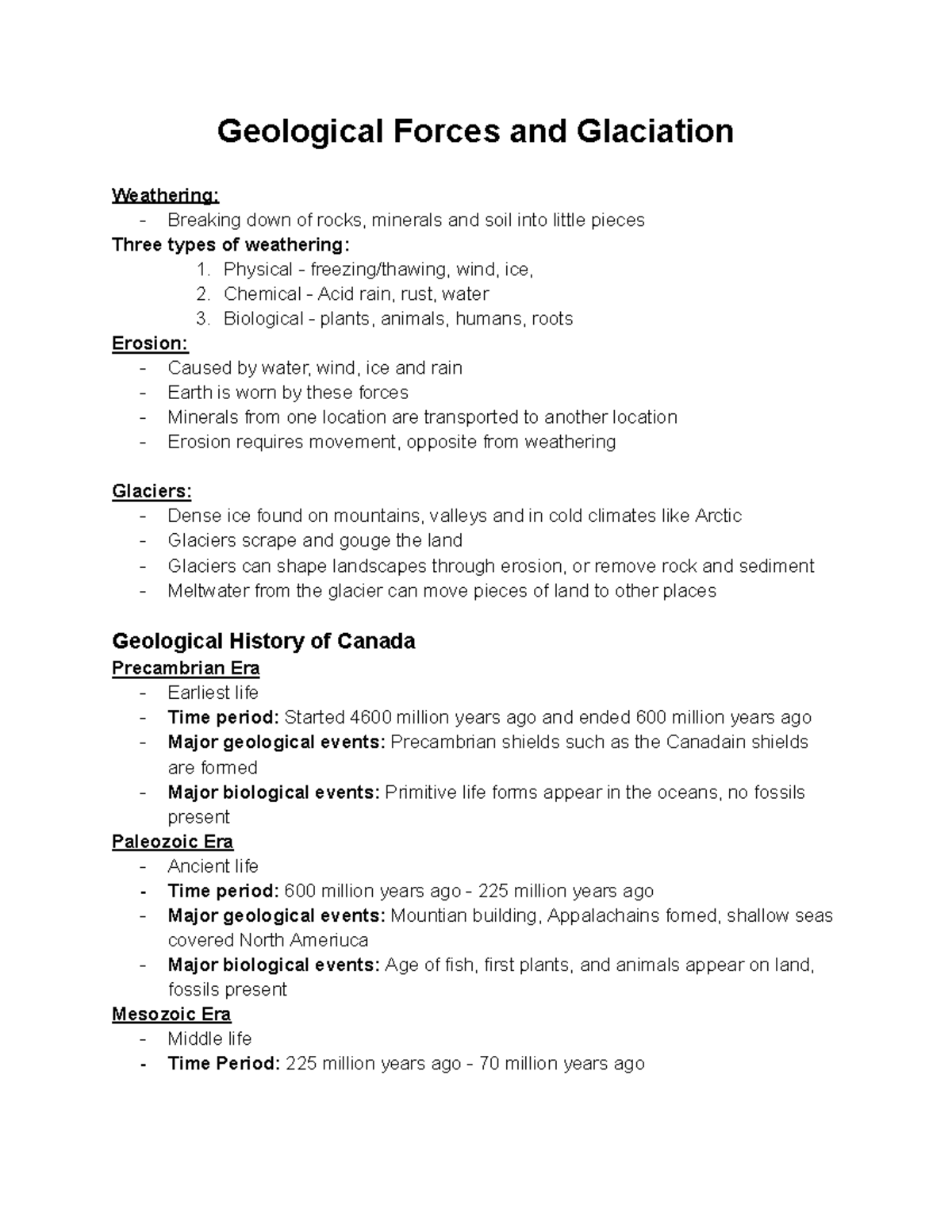 Geological Forces and Glaciation - Geological Forces and Glaciation ...