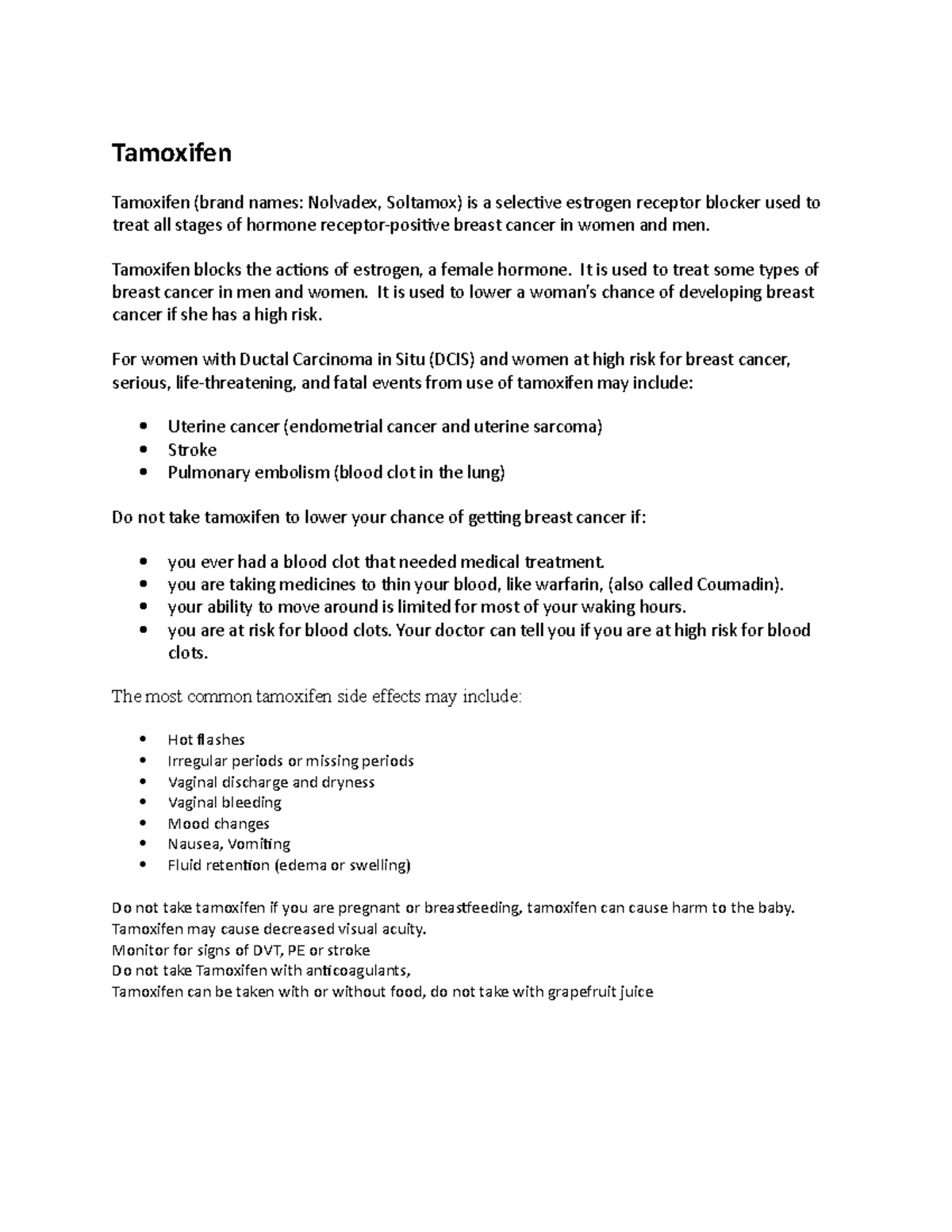 Tamoxifen notes FA22 - Tamoxifen Tamoxifen (brand names: Nolvadex ...