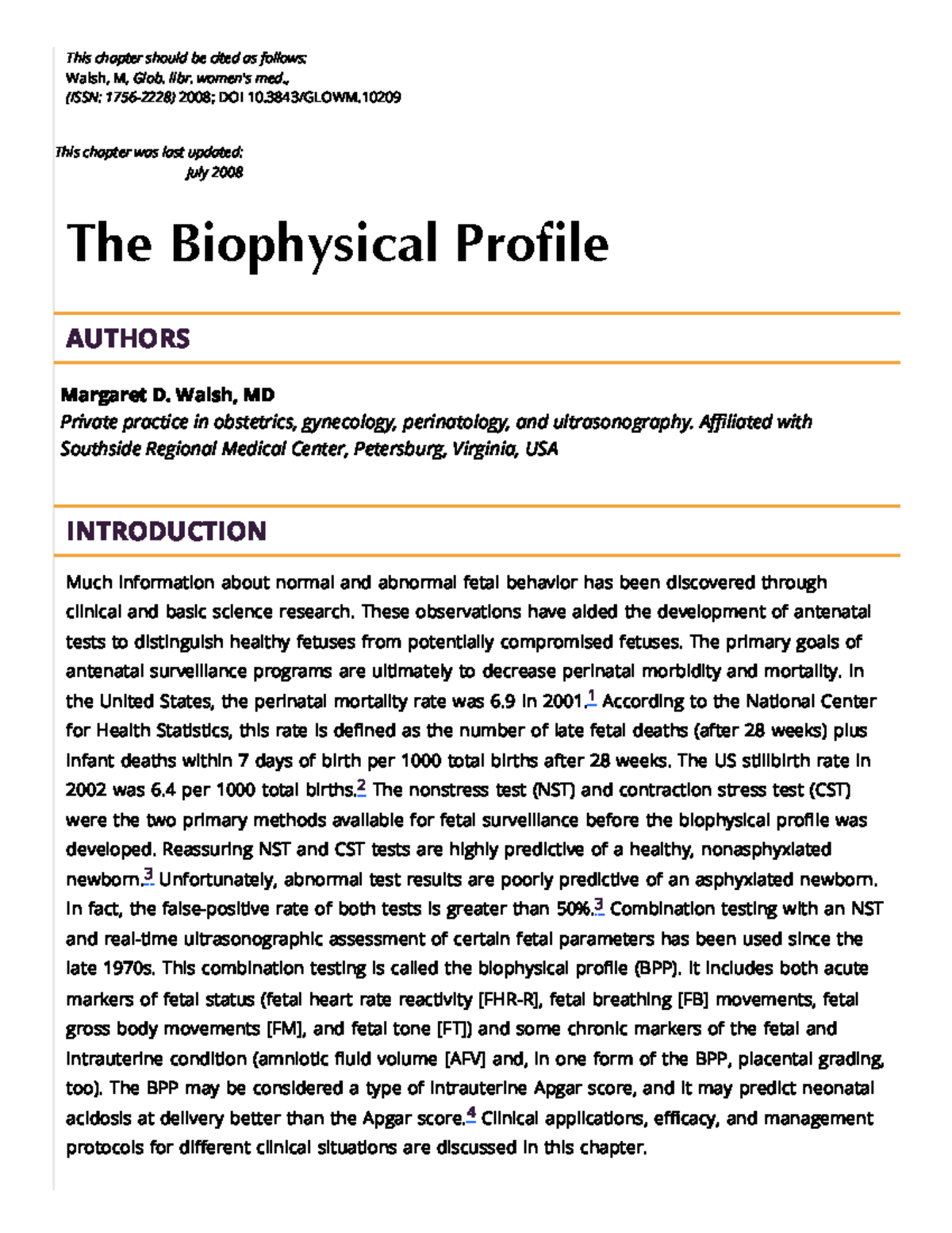 The Biophysical Profile Glowm - This chapter should be cited as follows ...