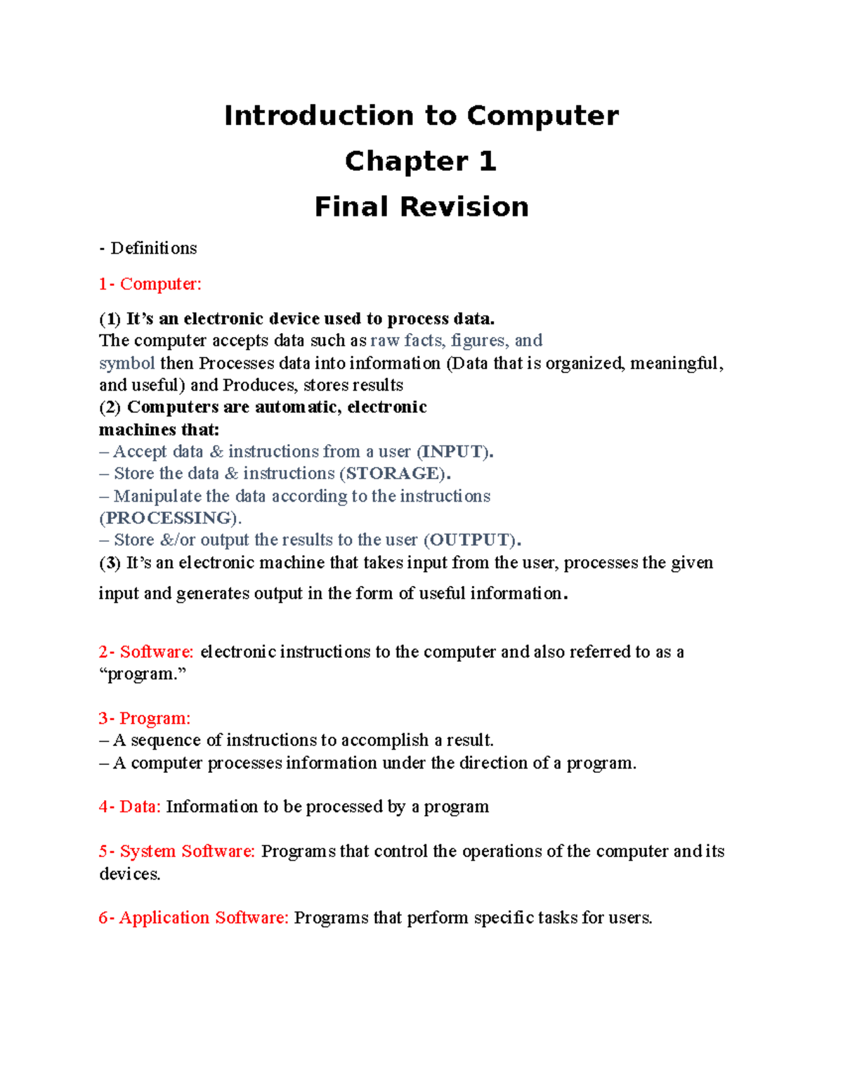 Chapter 1 - A summary like a final revision for Introduction to ...