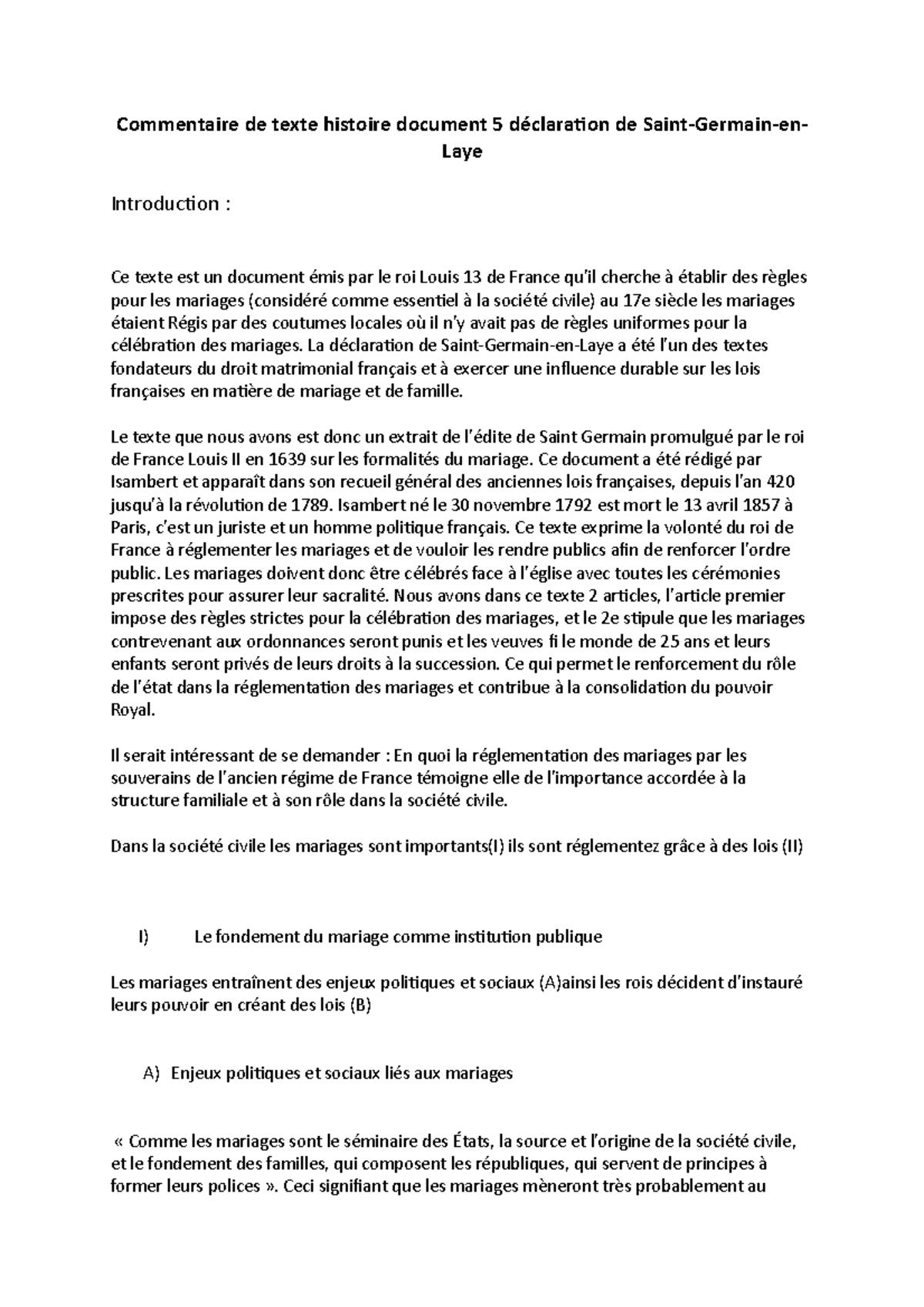 Commentaire de texte histoire document 5 déclaration de Saint - Commentaire de texte histoire ...