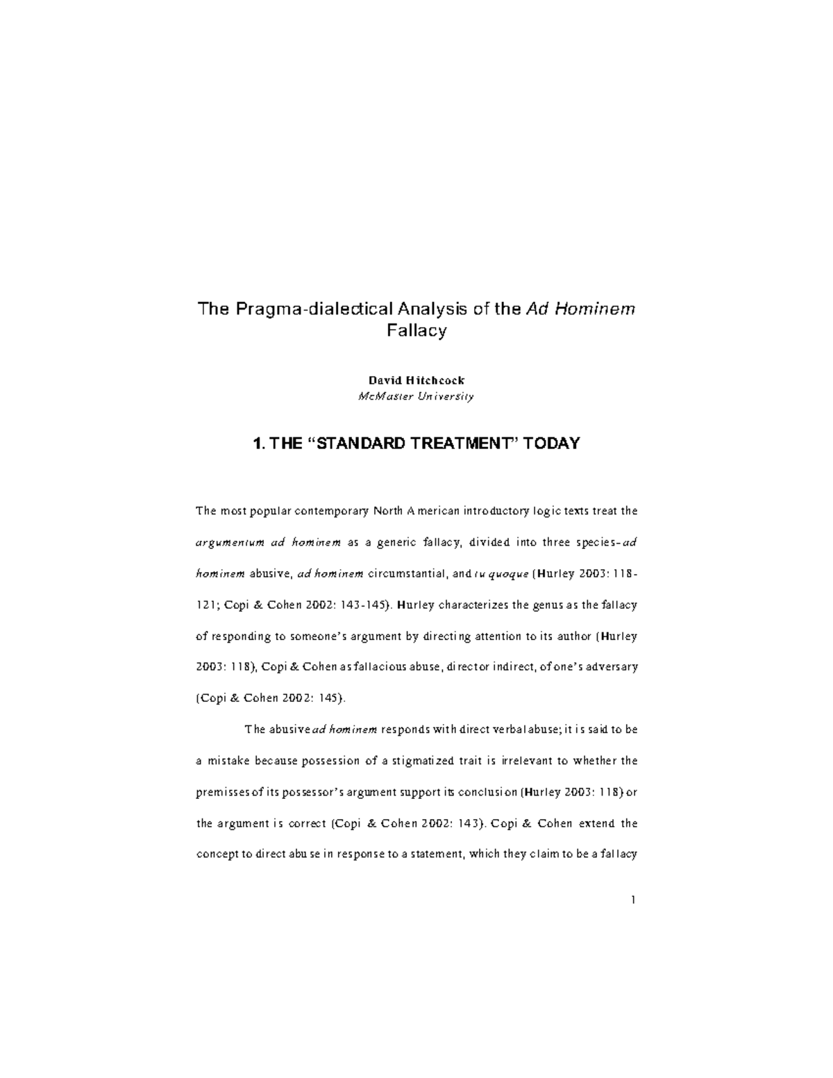 Adhominem - LABAN - 1 The Pragma-dialectical Analysis of the Ad Hominem ...