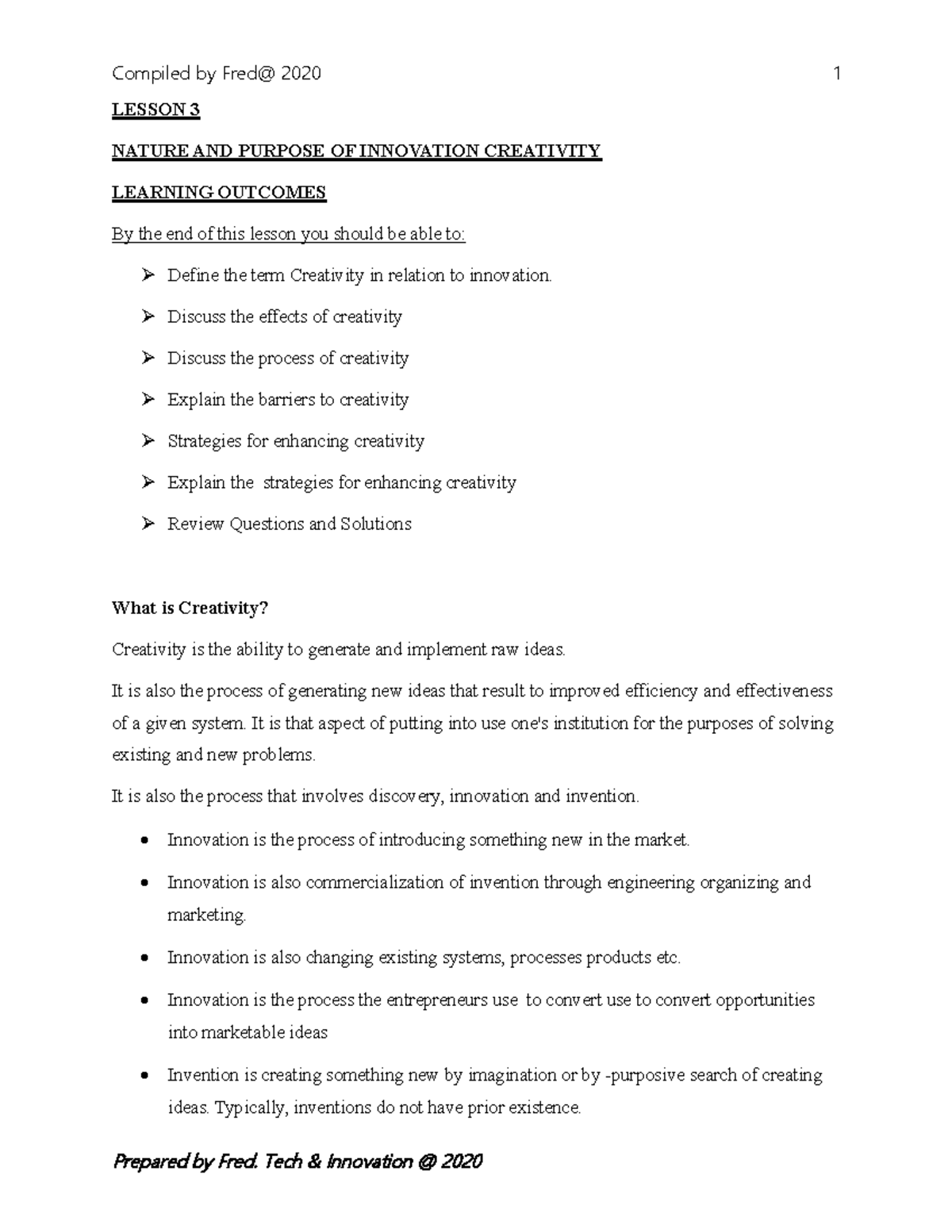 1 Lecture 3 n 4 Innovation Process - LESSON 3 NATURE AND PURPOSE OF ...