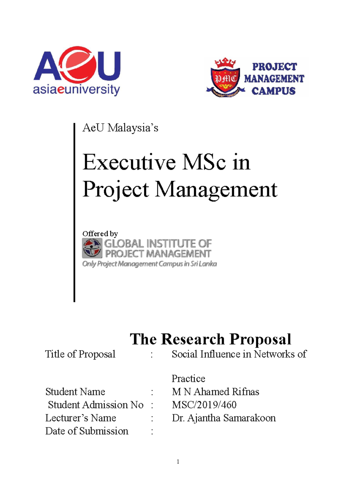 Research Proposal by Ahamed Rifnas - 1 AeU Malaysia’s Executive MSc in ...