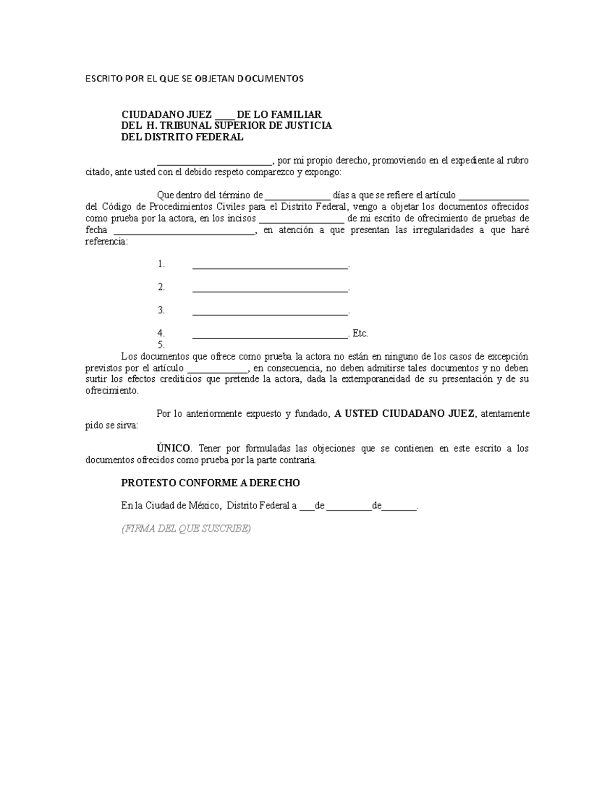 Escrito POR EL QUE SE Objetan Documentos - ESCRITO POR EL QUE SE ...