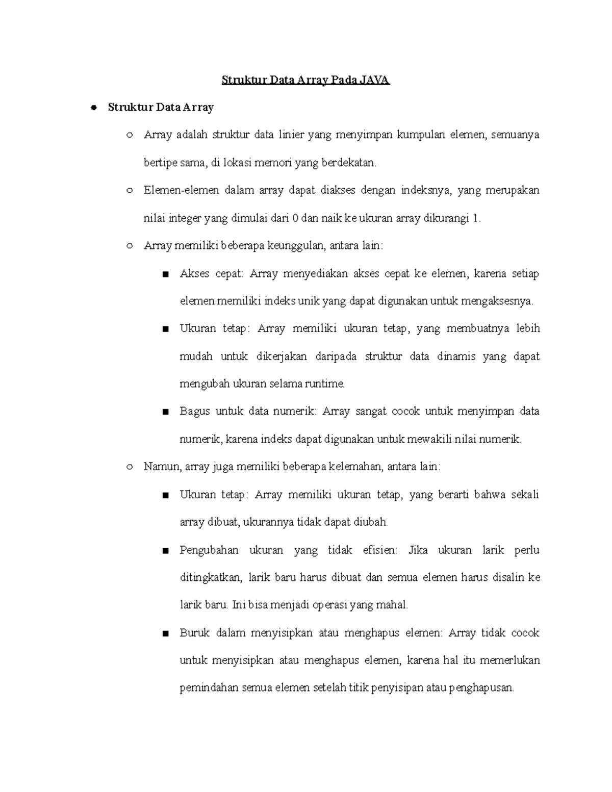 Struktur Data Array Pada Java Elemen Elemen Dalam Array Dapat Diakses