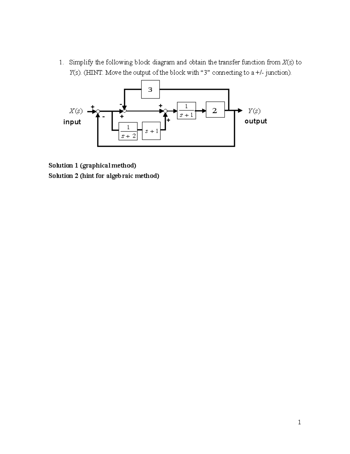 block diagram simplification - 1. Simplify the following block diagram ...