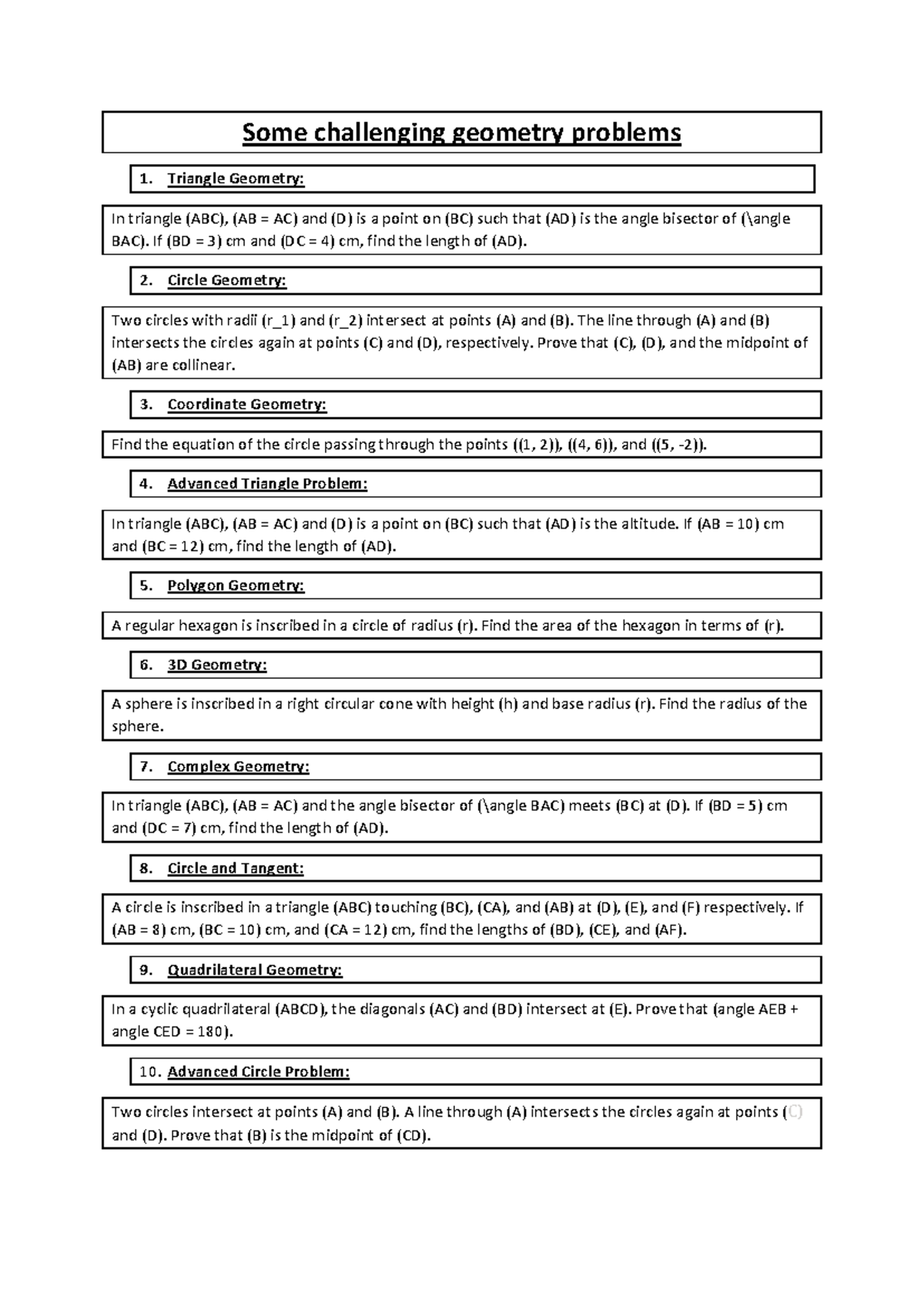 1 Some challenging geometry problems - Some challenging geometry ...
