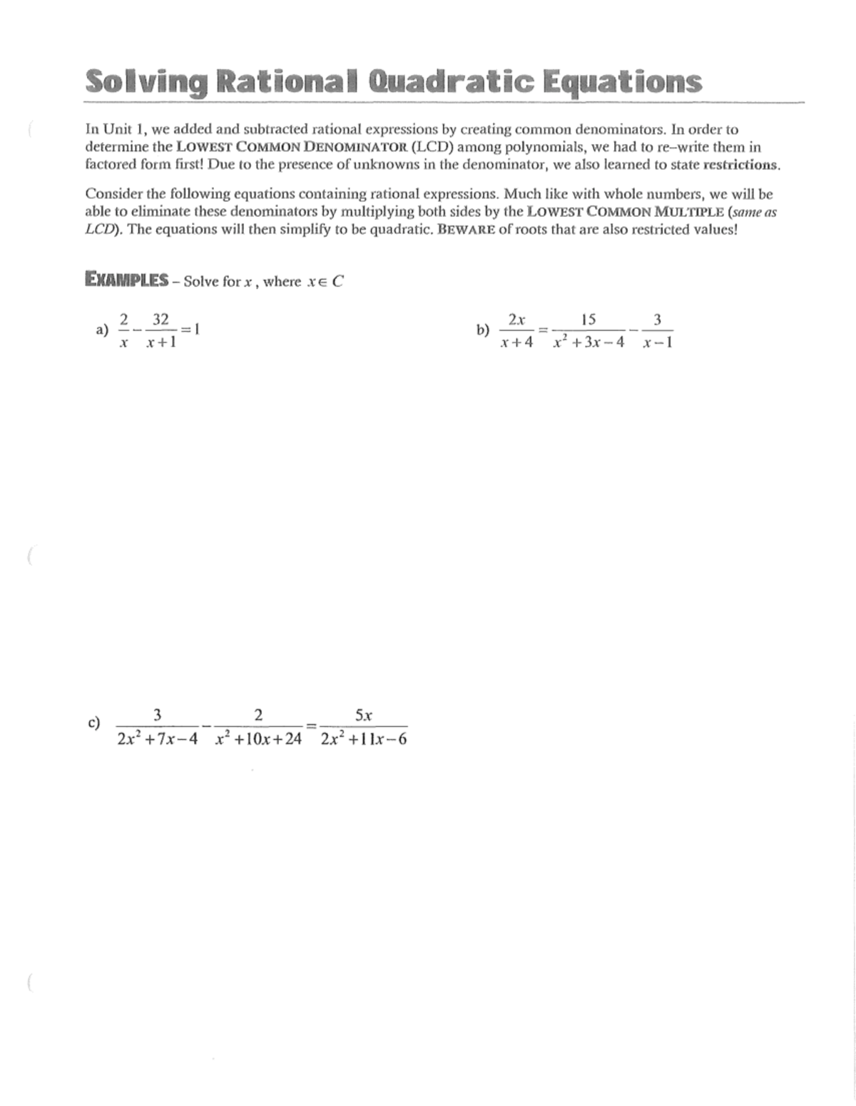 4 - Solving Rational Quadratic Equations - Solving Rational Quadratic ...