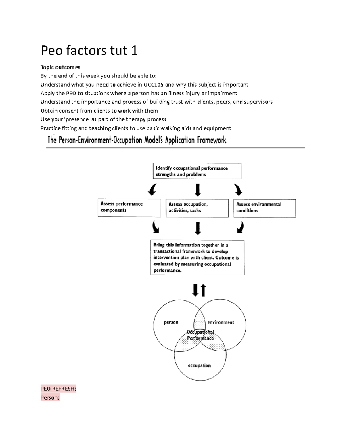 0cc105 notes - Peo factors tut 1 Topic outcomes By the end of this week ...
